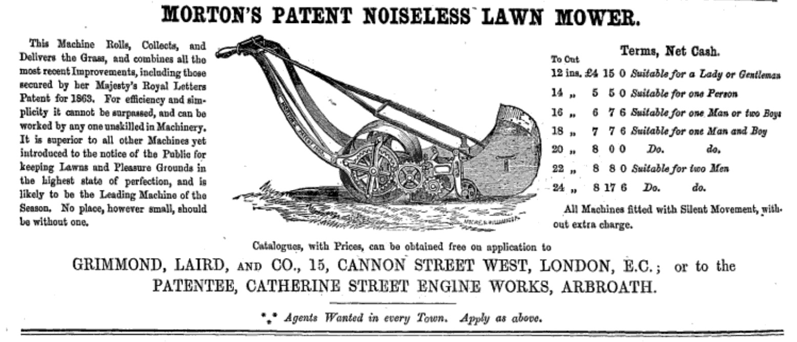 1863-03-28 Morton's Patent Lawnmower | The Old Lawnmower Club